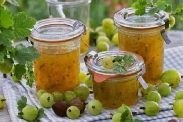 Jam gooseberry sareng cau: resep saderhana kanggo usum tiis sareng poto