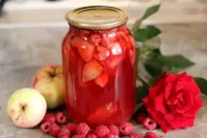 ラズベリーと冬のりんごからの調理コンポーネスのためのステップバイステップレシピ