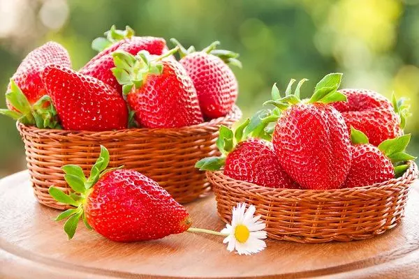 Strawberry on the table in the basket