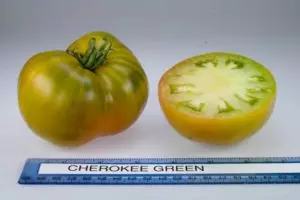 Priskribo de la tomato cherokee verda tomato grado, karakterizaĵoj de kreskanta kaj zorgo